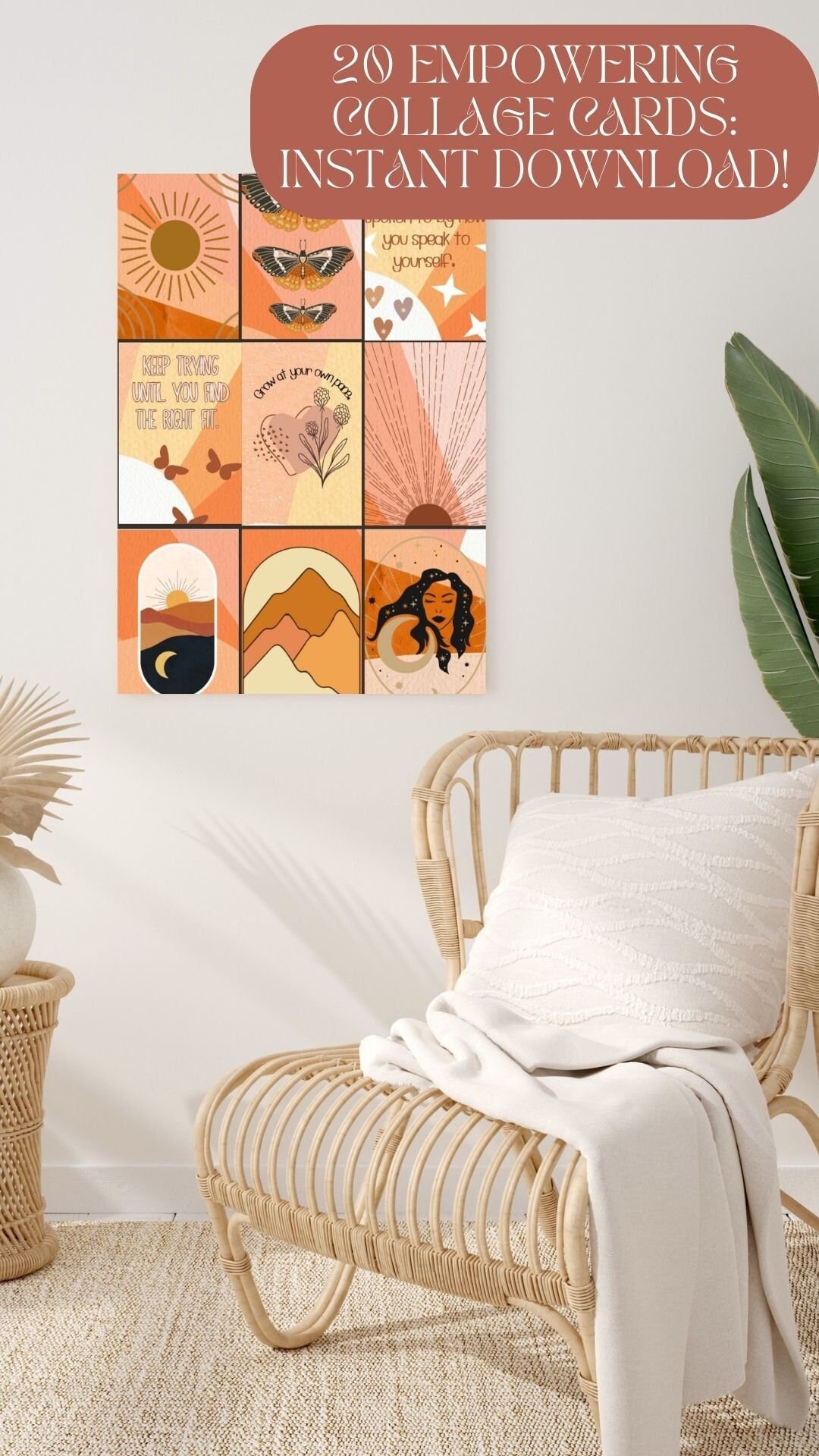 Empowering Boho Collage: Wall Collage Kit, Orange and Brown Collage Kit ...