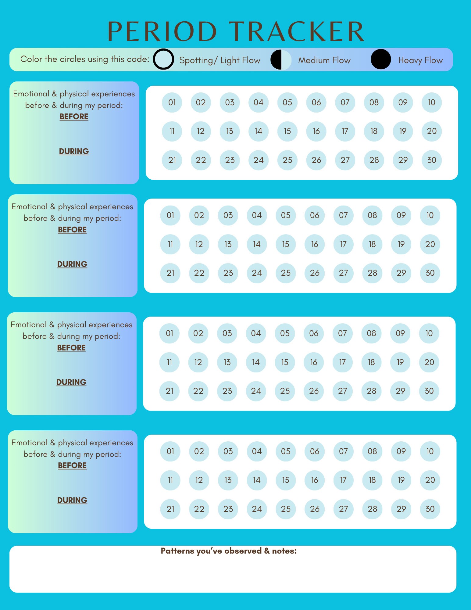 Cycle Tracker Printable, Cycle Tracker Calendar, Period Tracker ...