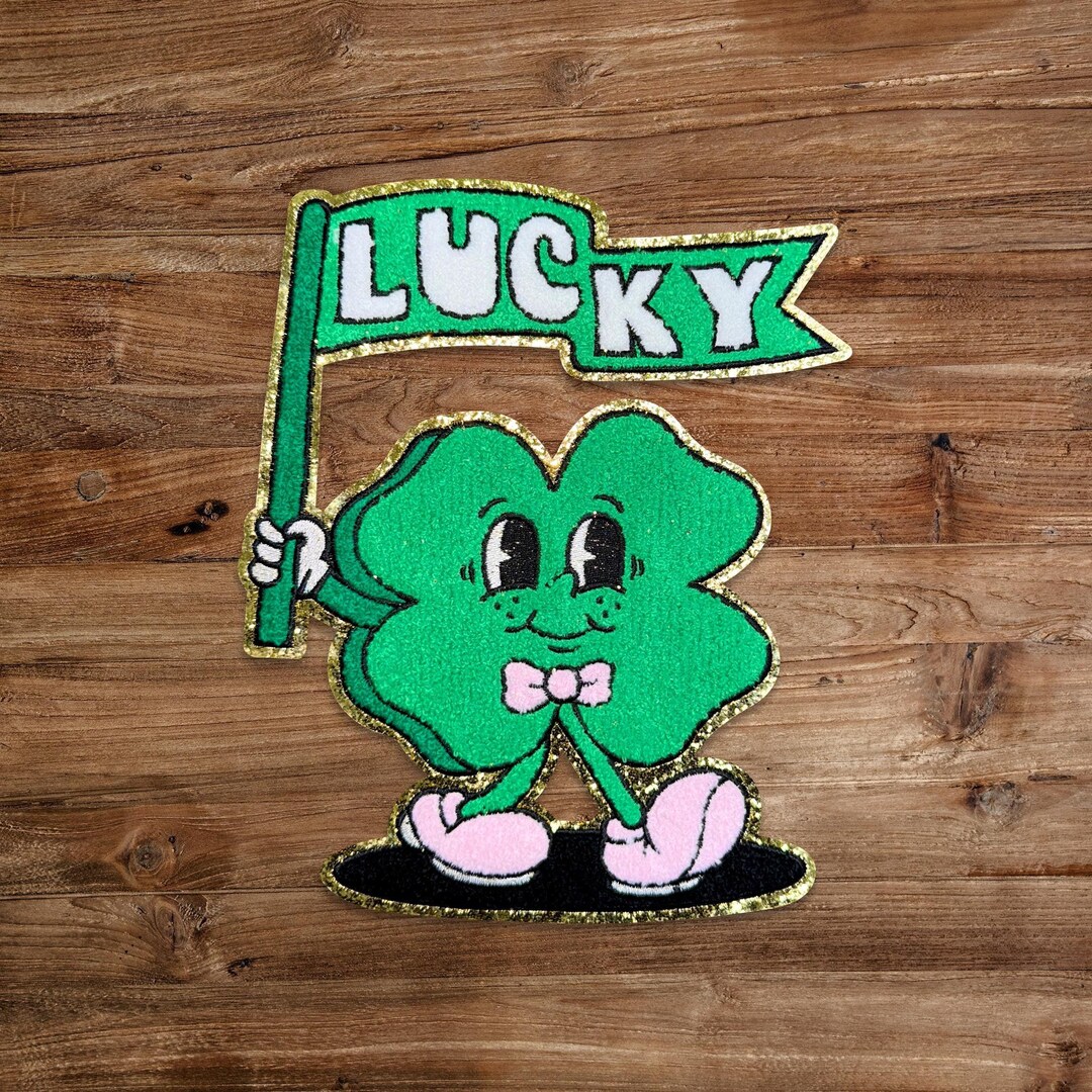 Four Leaf Clover Iron on Patch, Lucky Clover Chenille Patch, St Patrick's Day Patch, Shamrock ...