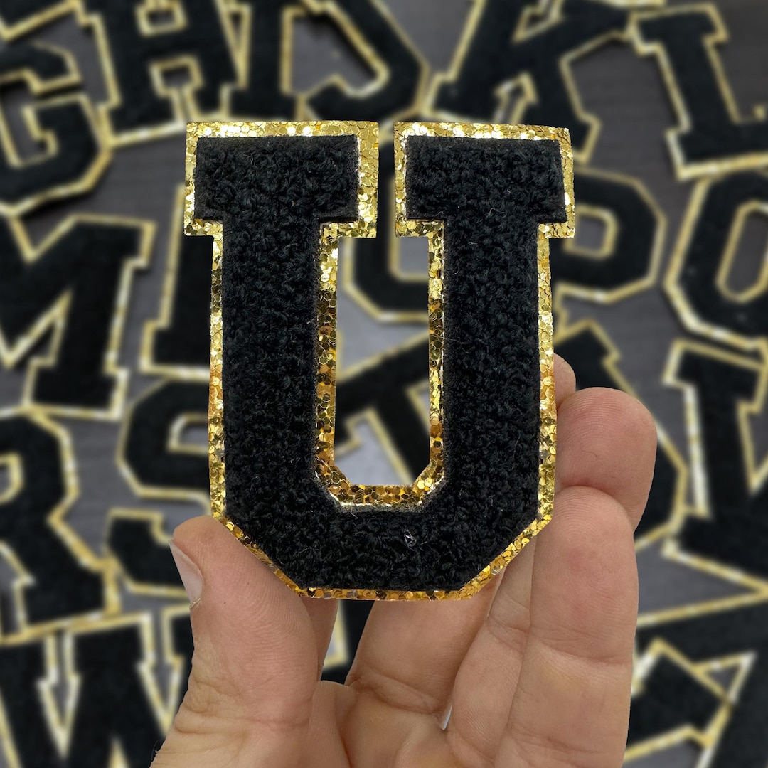 Black Gold Chenille Letter Patch, 2.5 Inch , Varsity Letter Patch, Iron ...