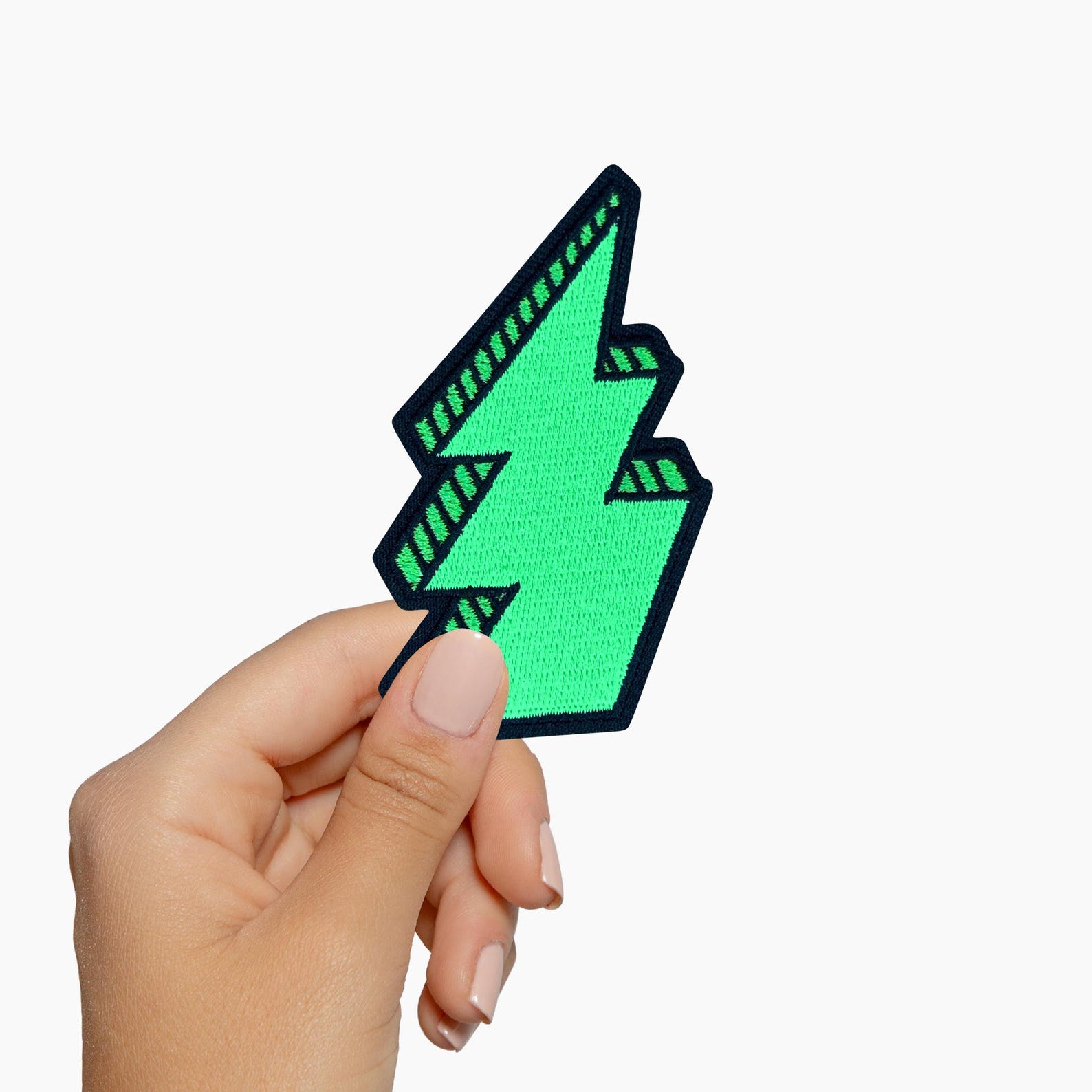 Green Lightning Bolt Embroidered Patch, DIY Jacket Patch, Lightning ...