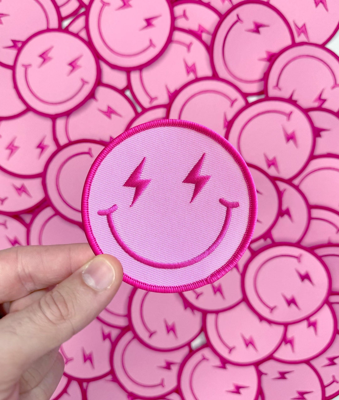 Pink Smile Face Embroidered Patch, DIY Patch, Pink Smile Face Iron on ...