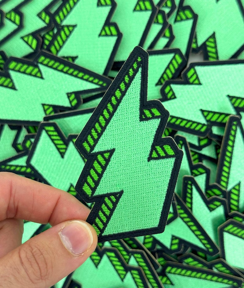Green Lightning Bolt Embroidered Patch, DIY Jacket Patch, Lightning ...
