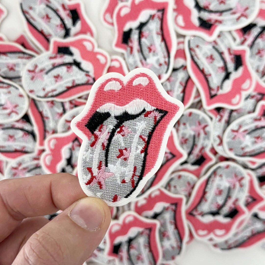 Pink Tongue Patch Embroidered Tongue Patch Rockstar Patch Pink