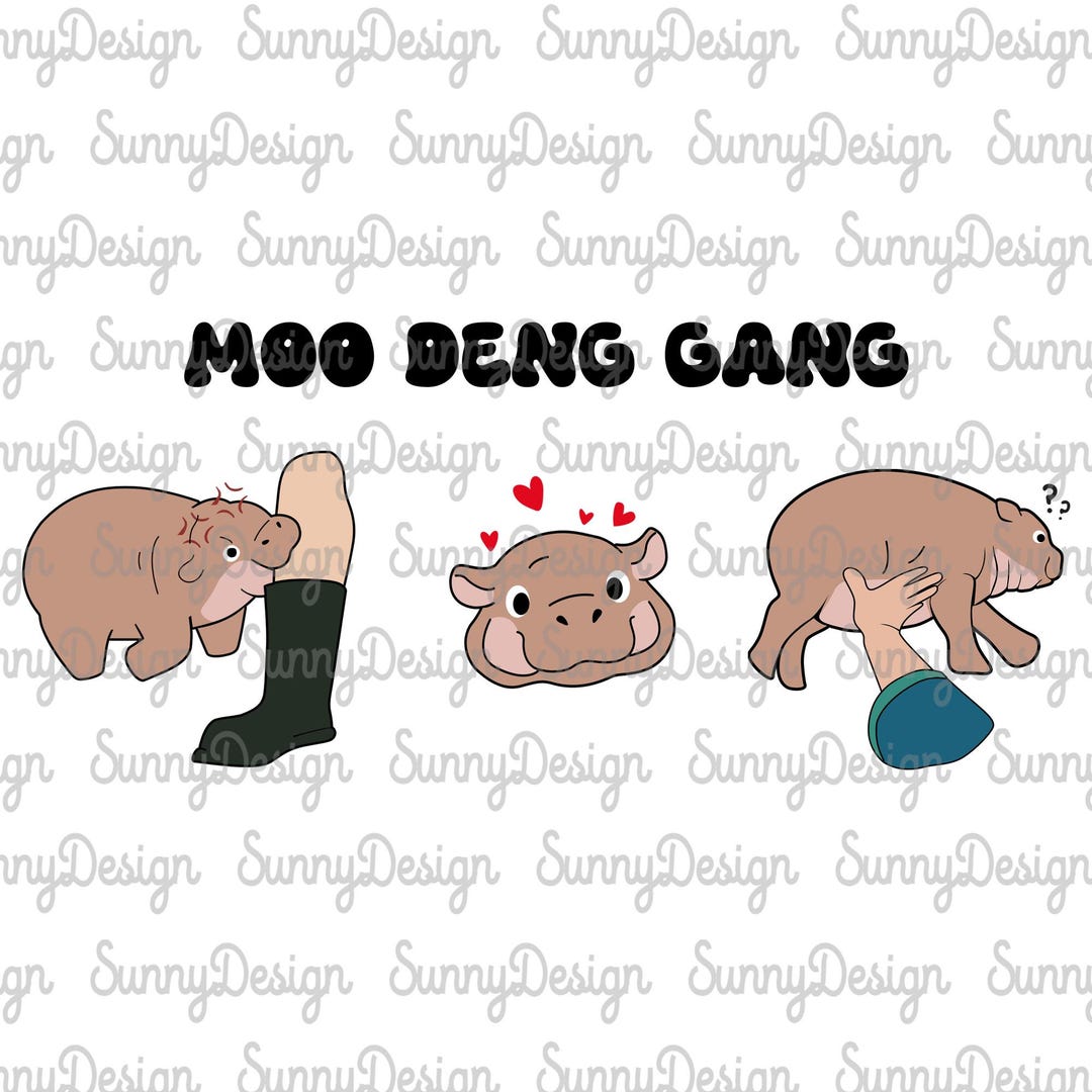 Moo Deng Gang Png, I Love Moo Deng Png, Funny Baby Hippo Png, Moo Deng ...