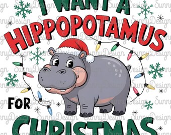 I Want A Hippopotamus for Christmas PNG, Hippo Christmas Lights Png ...