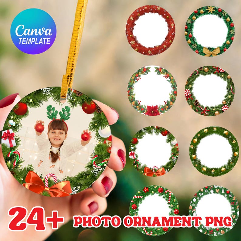 Custom Photo Ornament Canva Editable, Christmas Photo Ornament Png ...