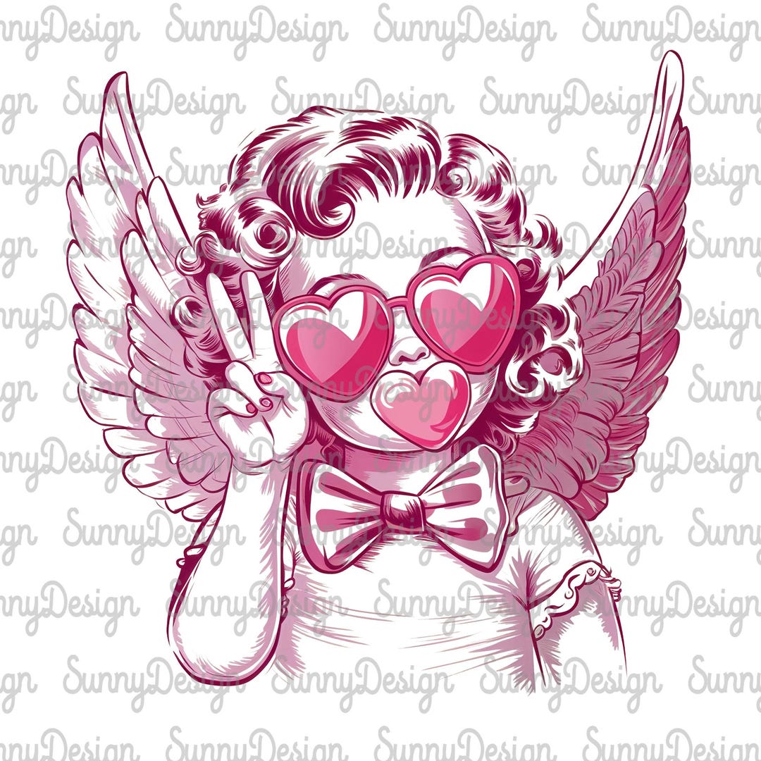 Funny Cupid With Sunglasses Png, Retro Cupid Valentine Blowing Bubble ...