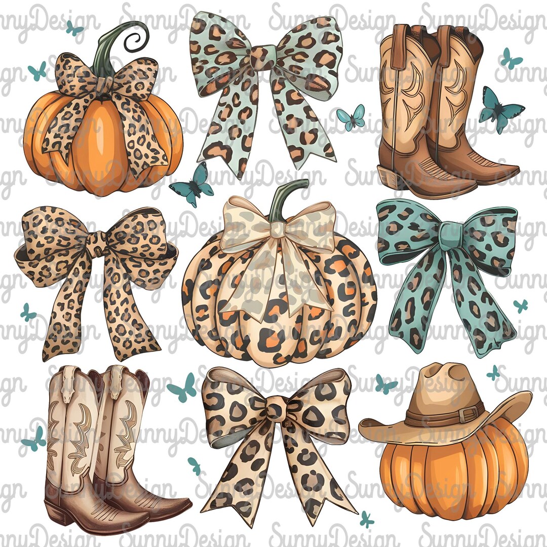 Western Fall PNG, Howdy Fall Coquette Pumpkin Bows Png, Fall Cowhide ...