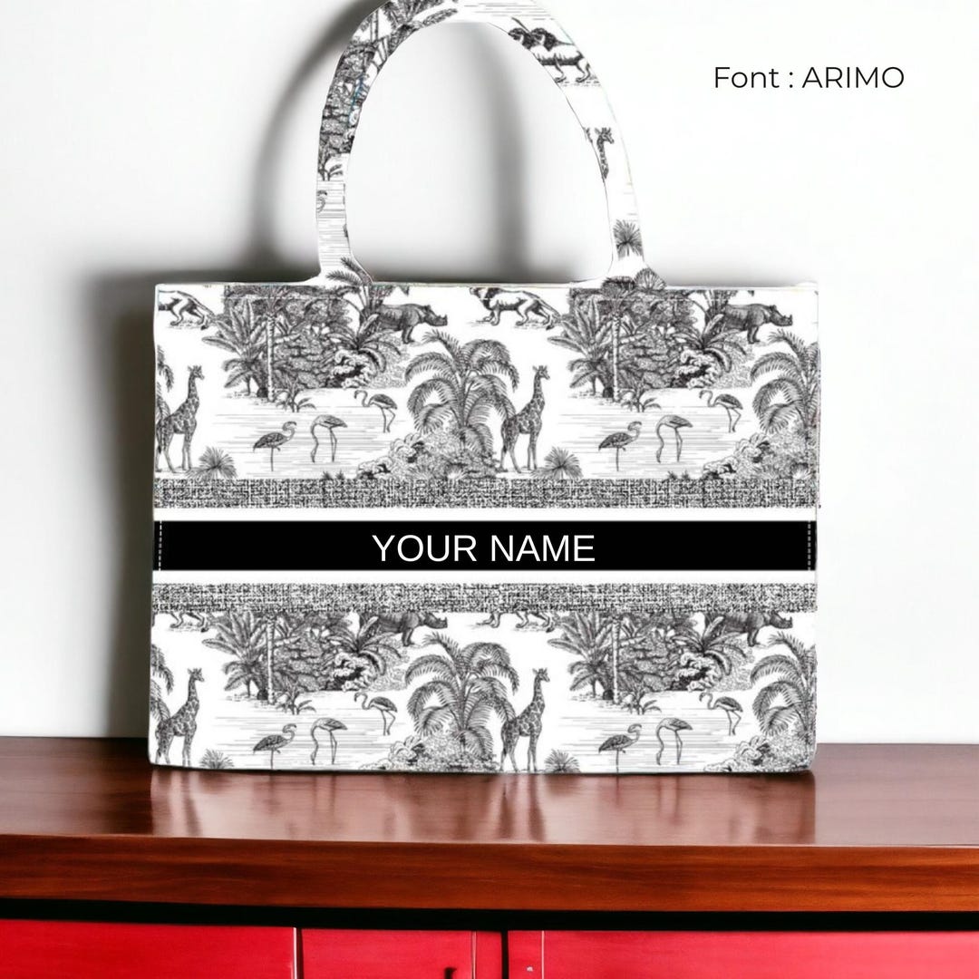 Personalized Custom Name Tote Bag, Black and White Safari Jungle Print ...