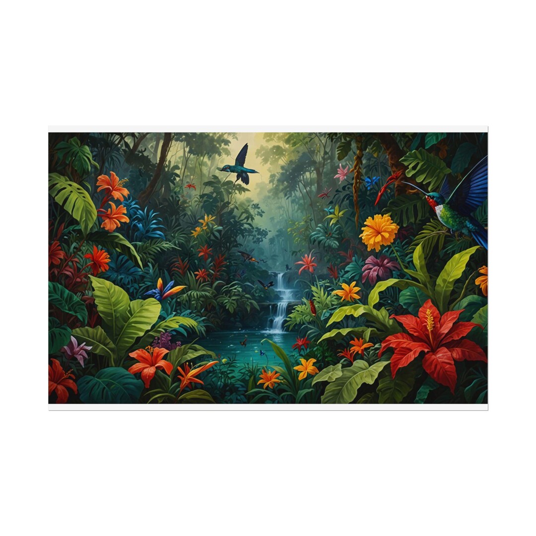 Colorful Jungle Poster, Wildlife Home Decor Art, Tropical Rainforest ...