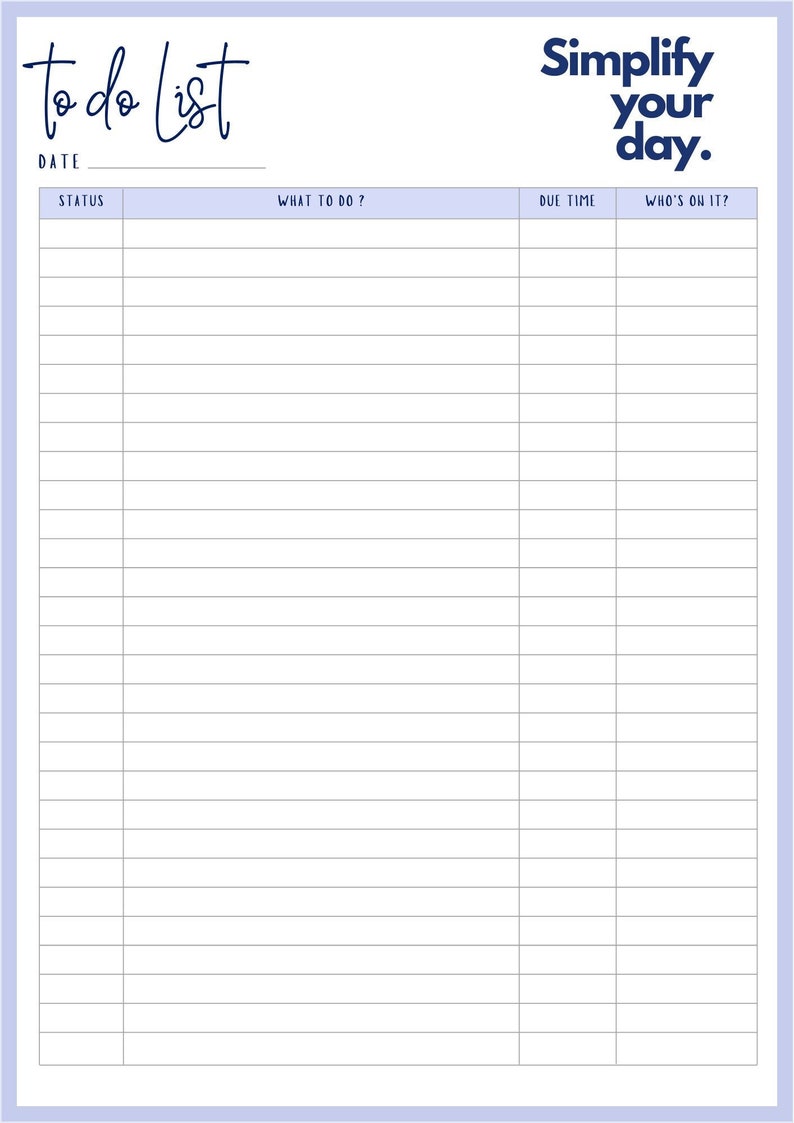 Minimal to Do List in 2 Colours, PDF, Printable - Etsy