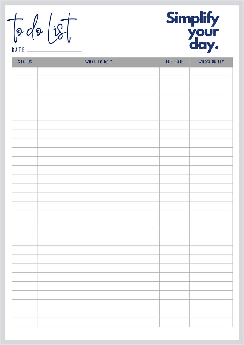 Minimal to Do List in 2 Colours, PDF, Printable - Etsy