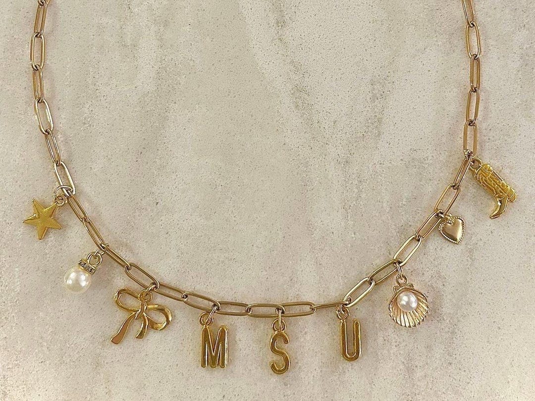 Custom University Charm Necklace: College Apparel, MSU, Uofm - Etsy