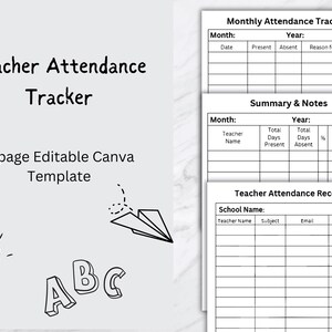 Teacher Attendance Tracker Editable Canva Template Daily Attendance ...