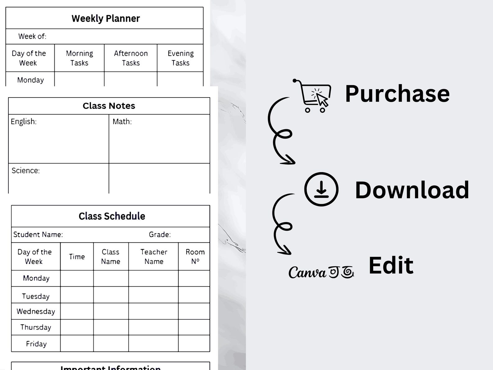 Student Planner Template Academic Planner School Organizer Homework ...