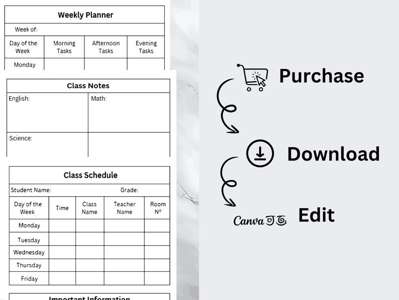 Student Planner Template Academic Planner School Organizer Homework ...