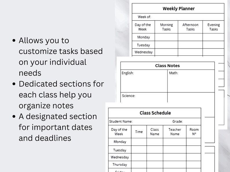Student Planner Template Academic Planner School Organizer Homework ...