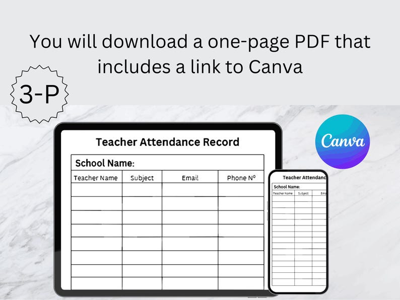 Teacher Attendance Tracker Editable Canva Template Daily Attendance ...