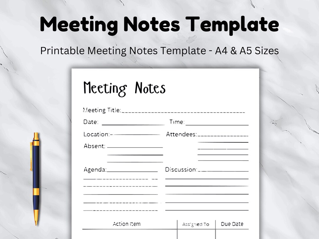 Meeting Notes Template for Managers | Project Team Meeting Minutes Note ...