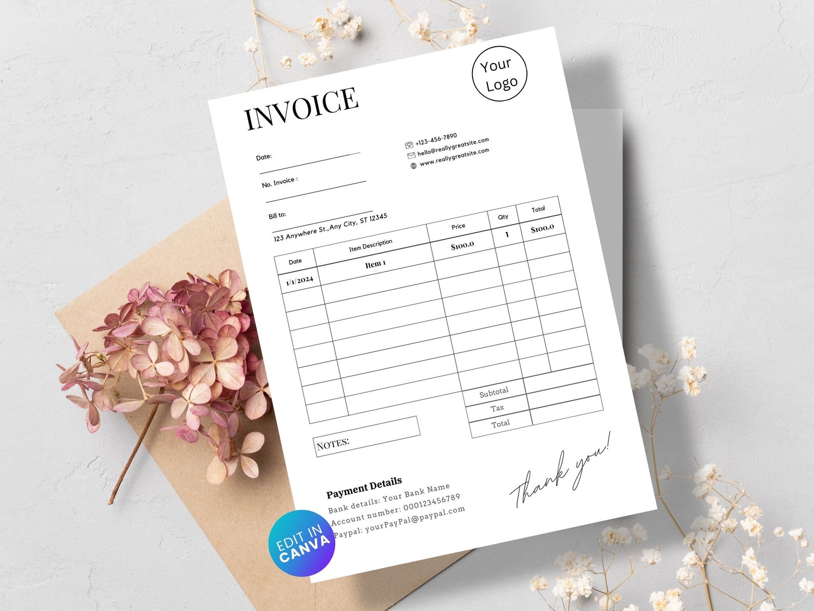 Professional Invoice Template | Customizable & Easy-to-use | Perfect ...