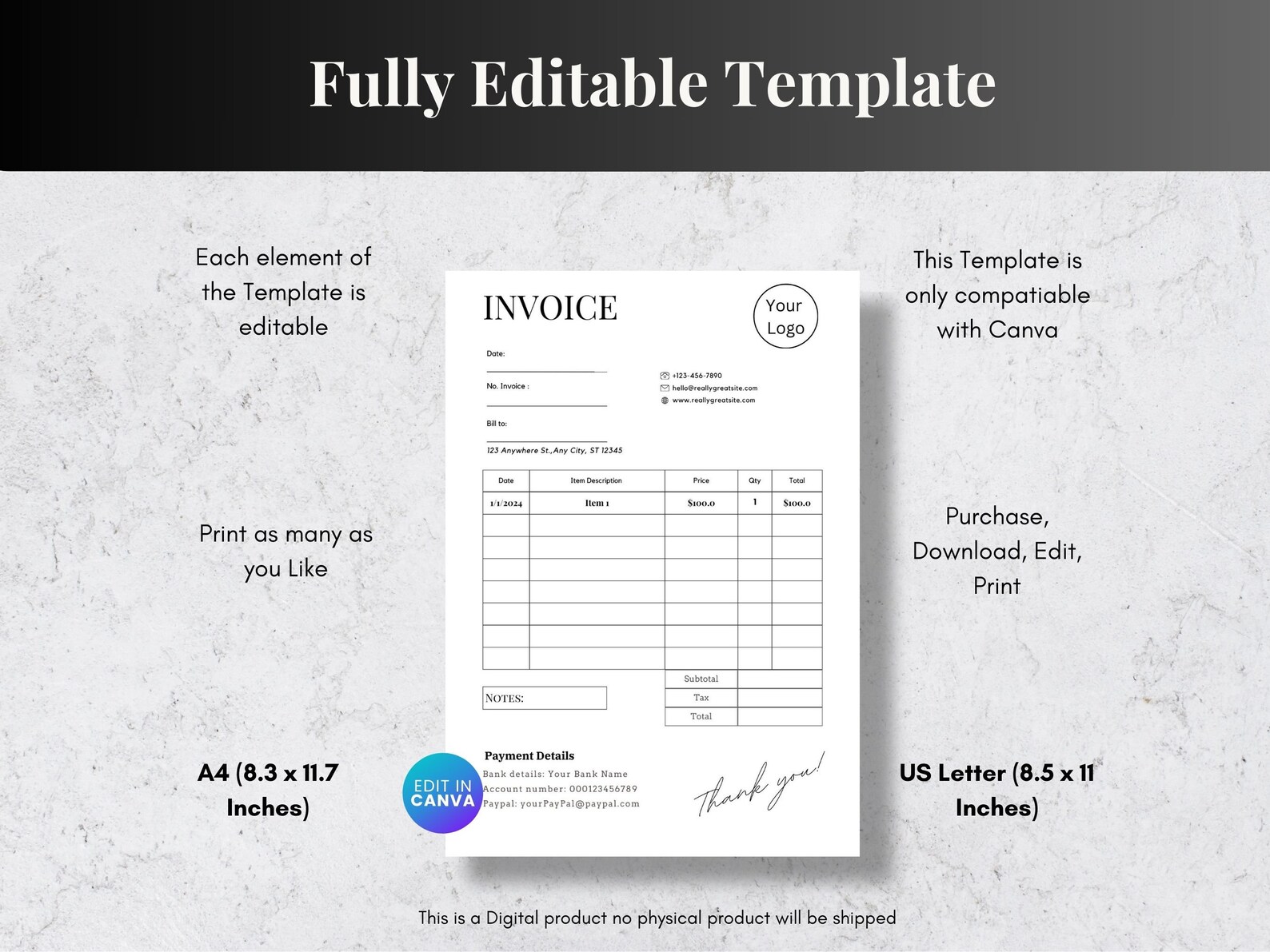 Professional Invoice Template | Customizable & Easy-to-use | Perfect ...