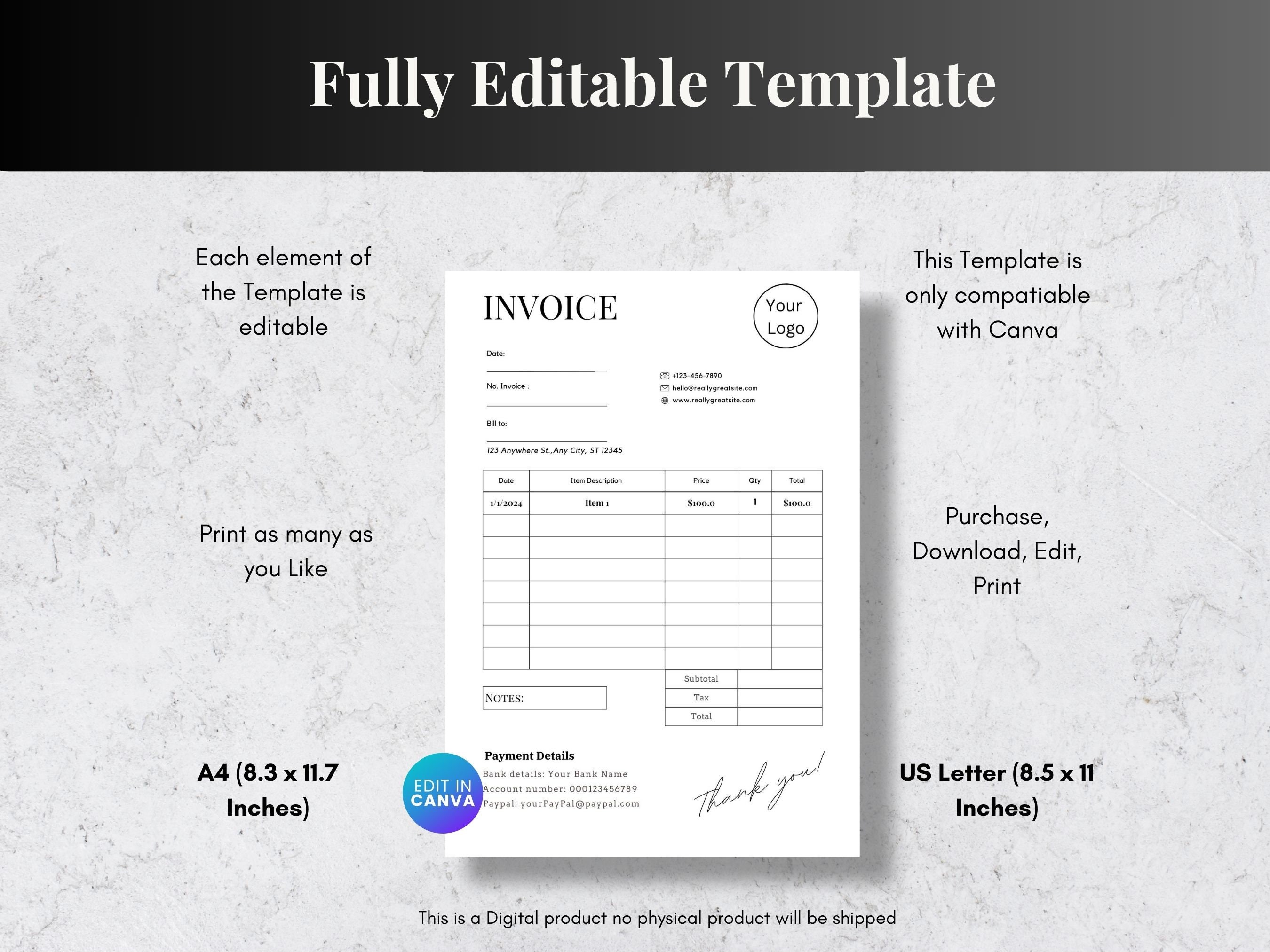 Professional Invoice Template | Customizable & Easy-to-use | Perfect ...