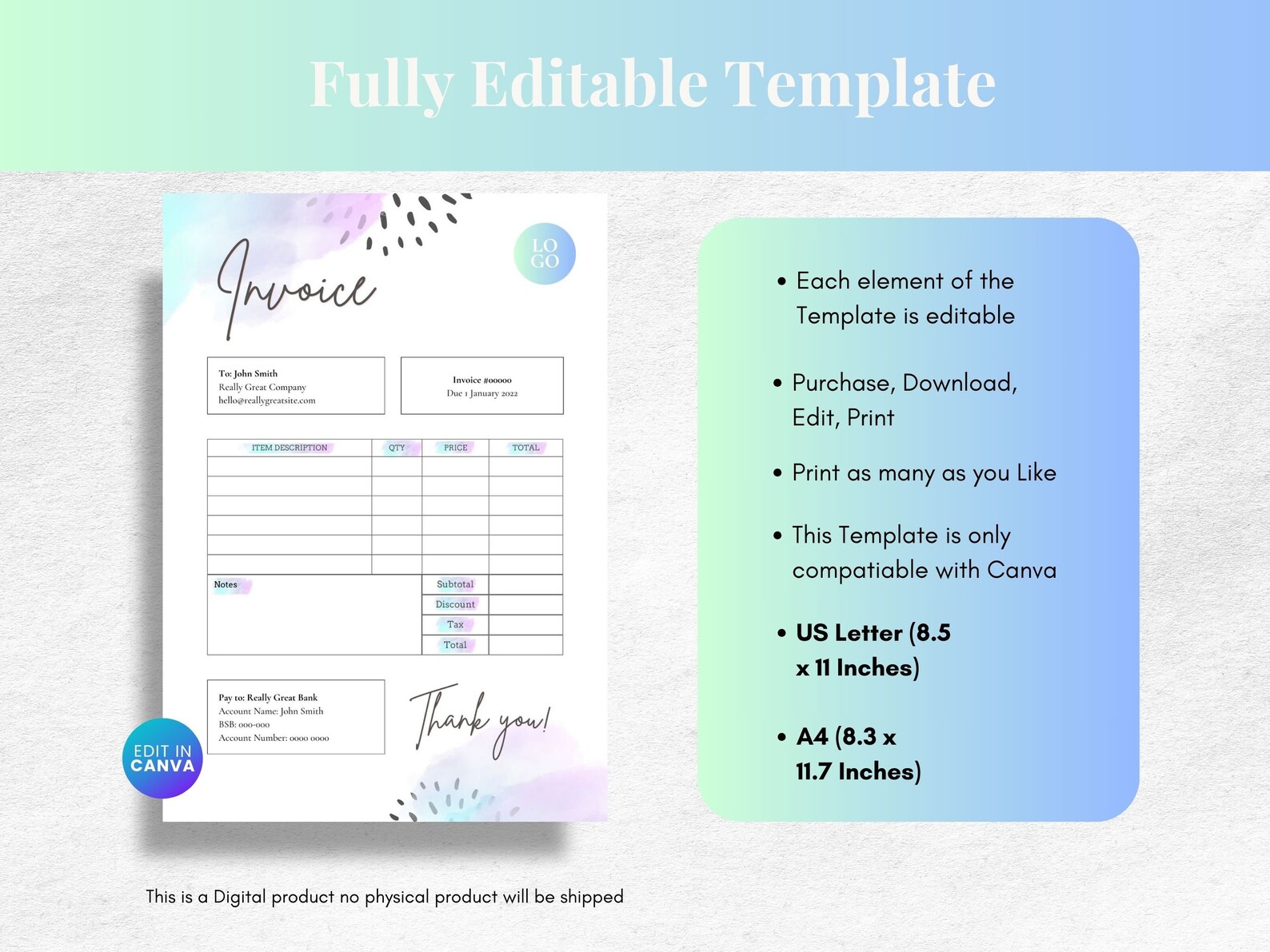 Professional Invoice Template | Customizable & Easy-to-use | Perfect ...