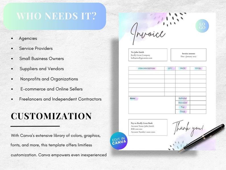 Professional Invoice Template | Customizable & Easy-to-use | Perfect ...