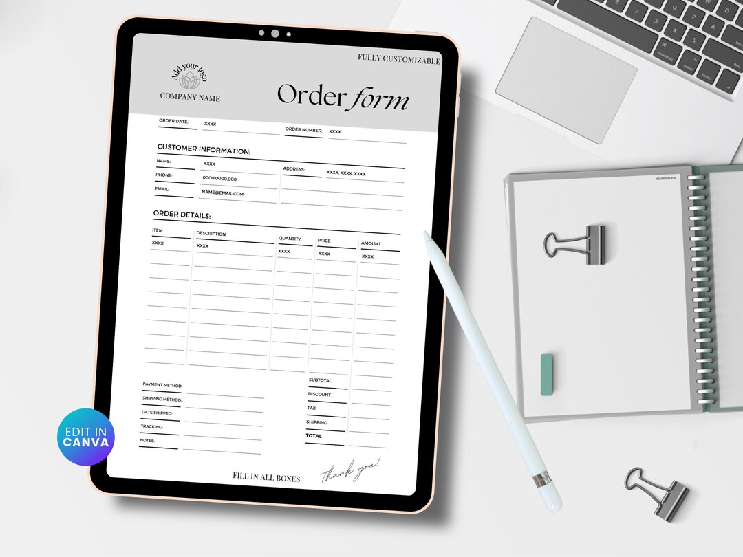 Customizable Order Form Template | Professional and Easy-to-use | Ideal ...