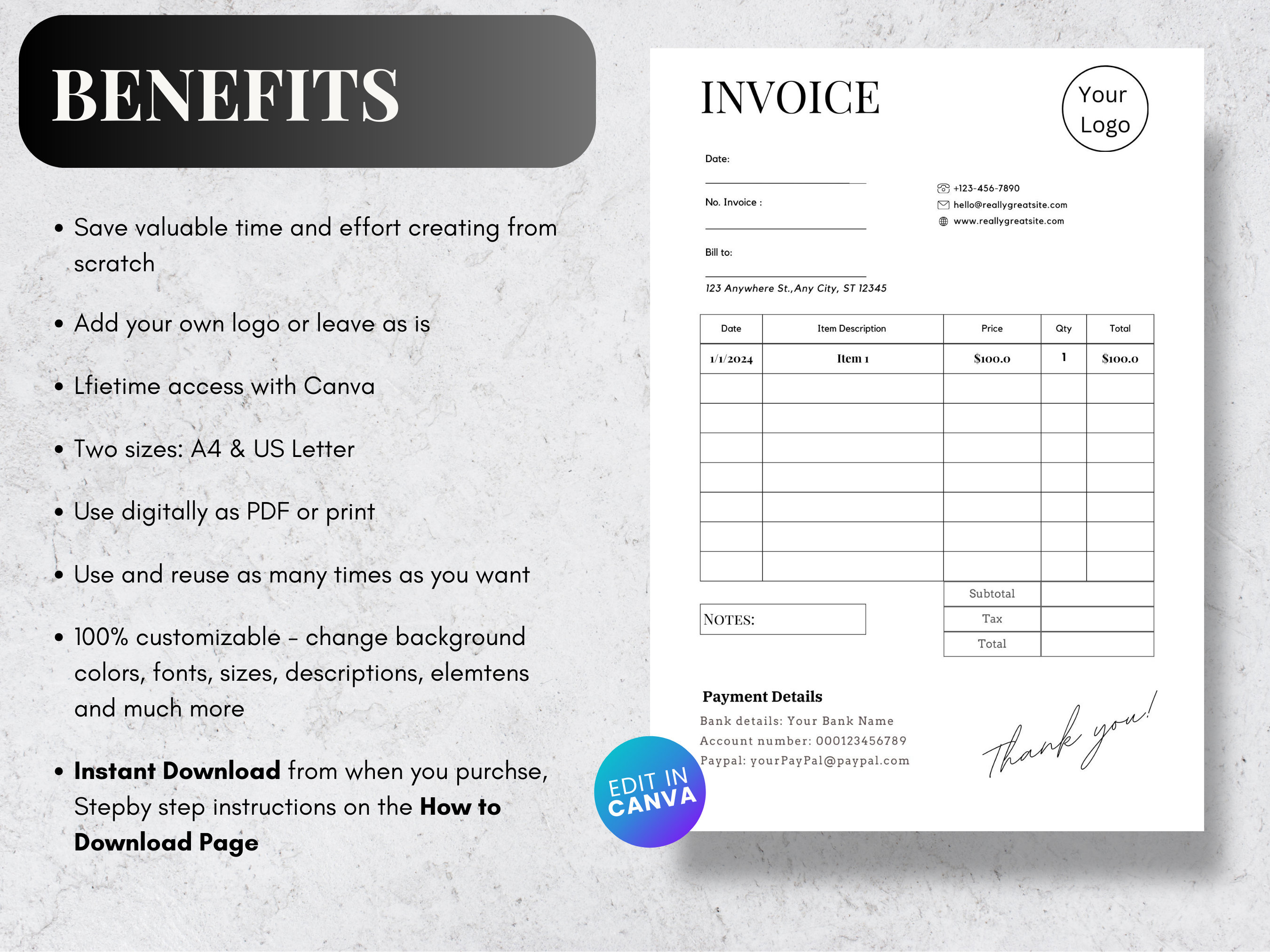 Professional Invoice Template | Customizable & Easy-to-use | Perfect ...
