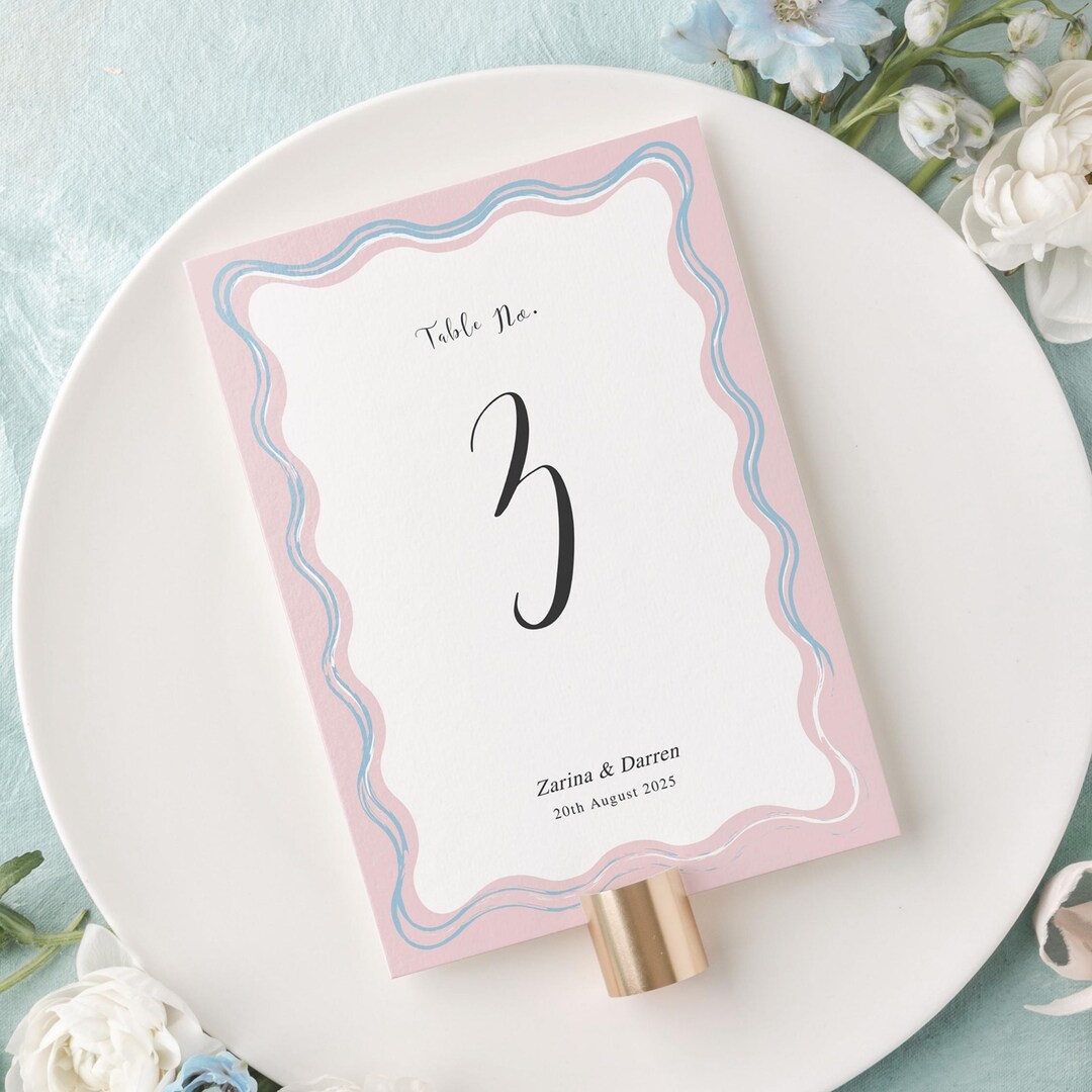 Whimsical Wavy Table Numbers Template Playful Pink and Blue Wiggly ...