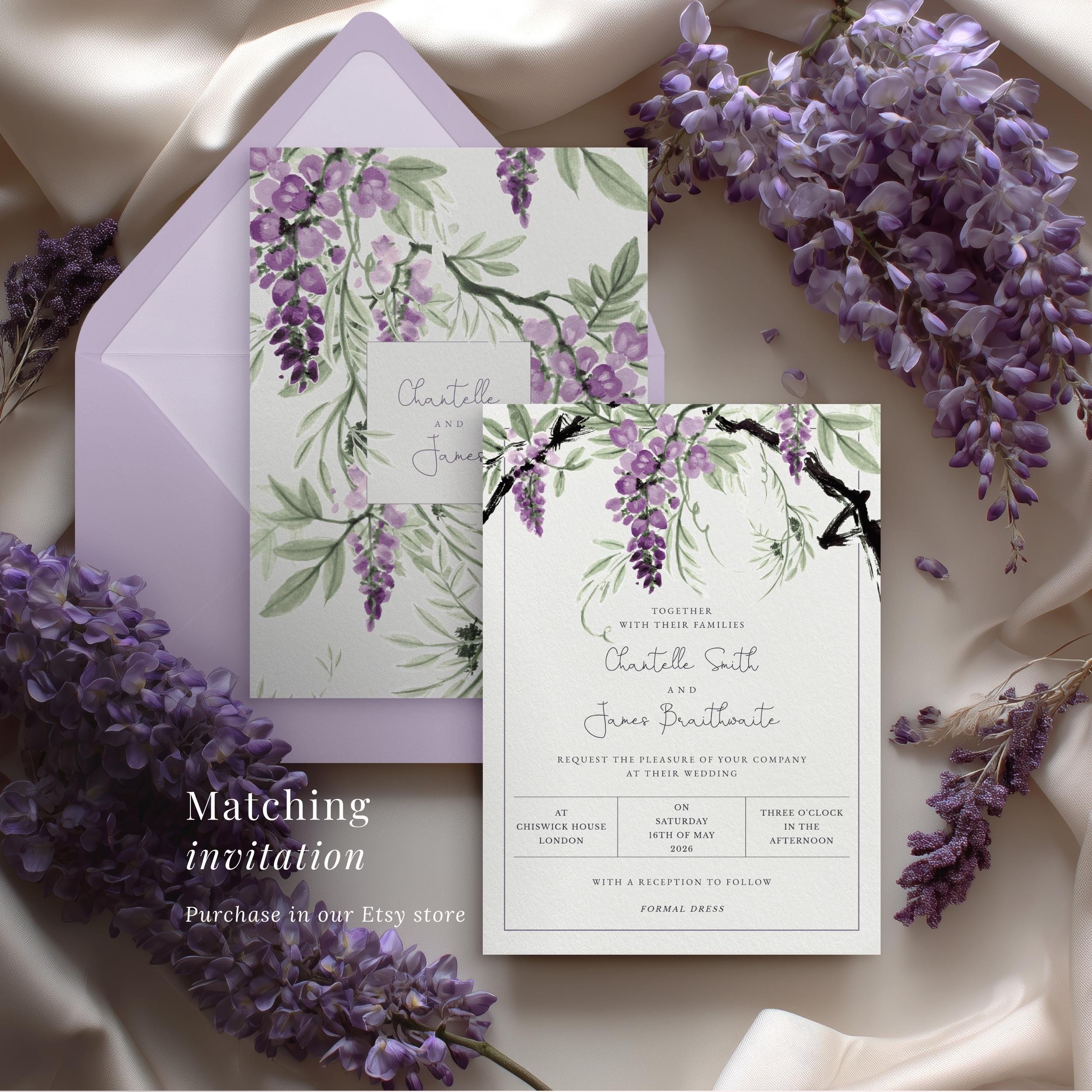 Watercolor Wisteria Wedding Information Card Template: Lilac Floral ...