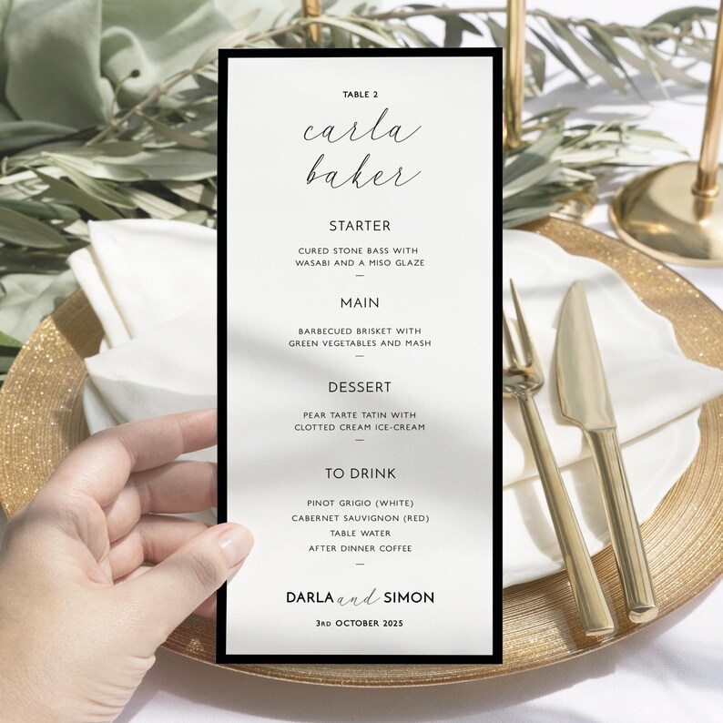Elegant Wedding Menu With Black Border Template Monochrome Border ...