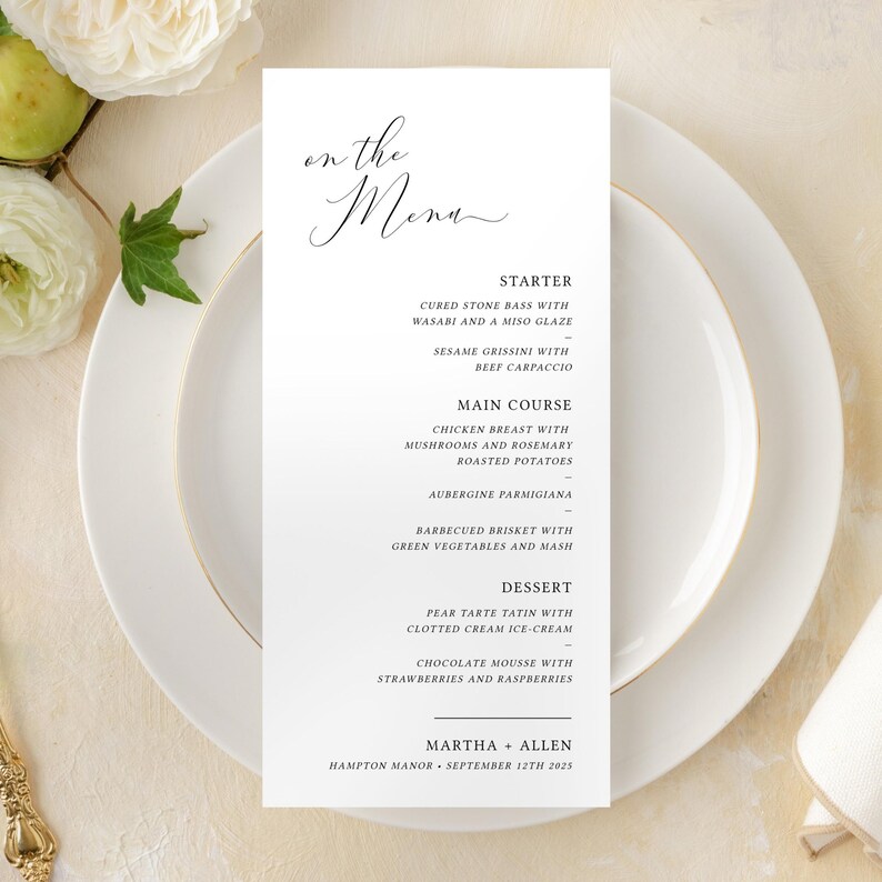 Minimalist Script Wedding Menu Template | Modern and Elegant Design ...