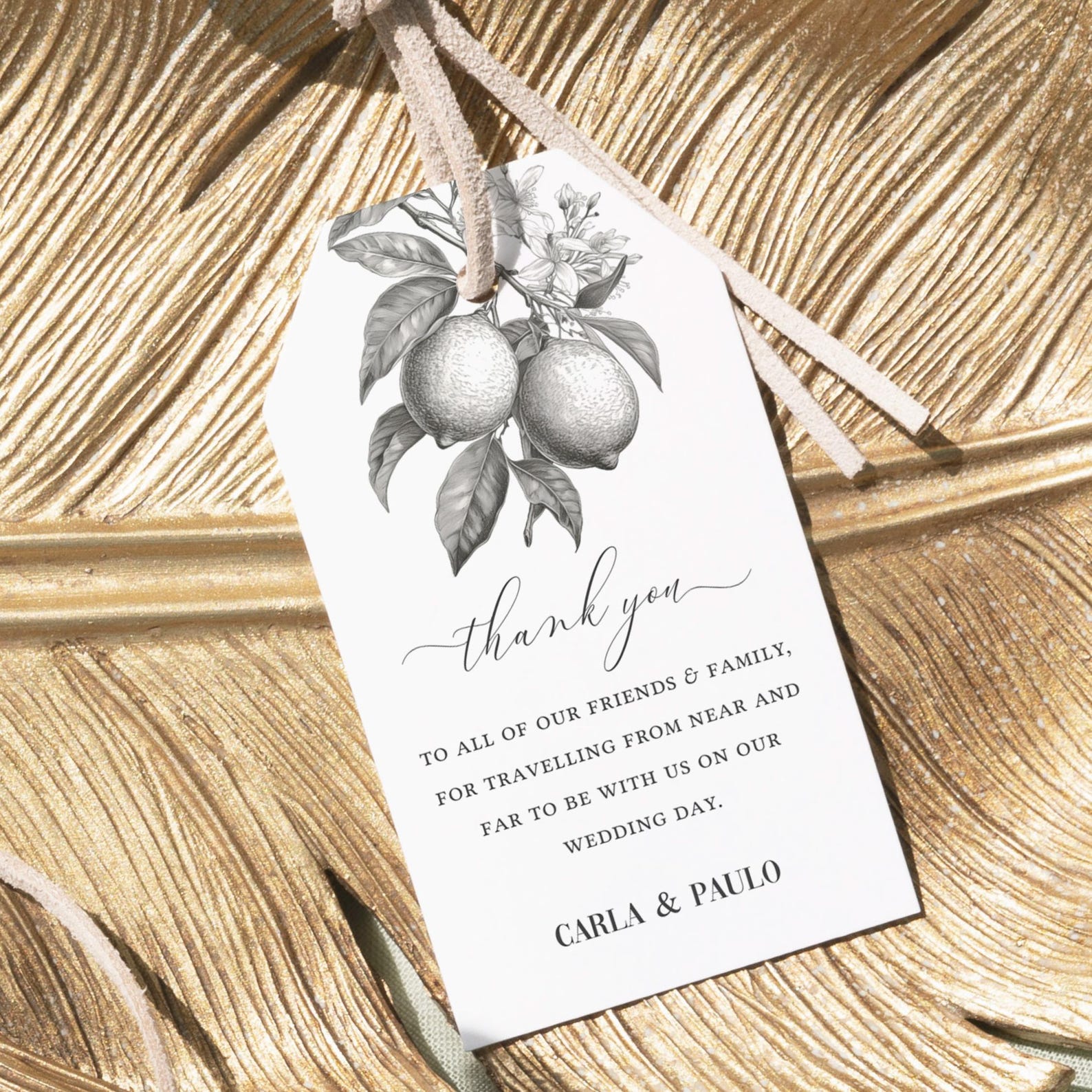 Tuscan Lemon Wedding Favor Tag Template Editable Citrus Gift Tag Double ...