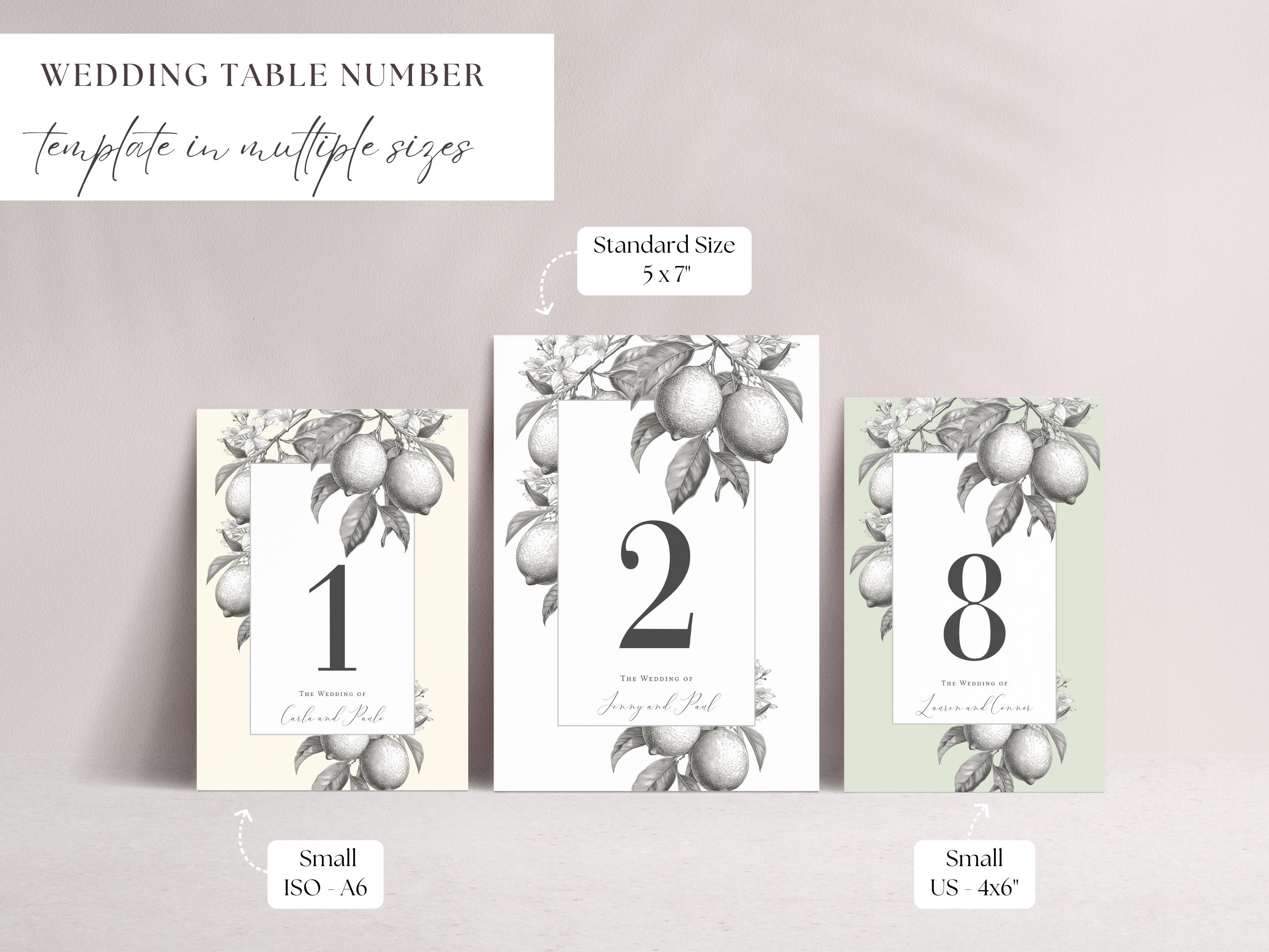Italian Lemon 'limoncello' Drawing Style Classic Wedding Table Number ...