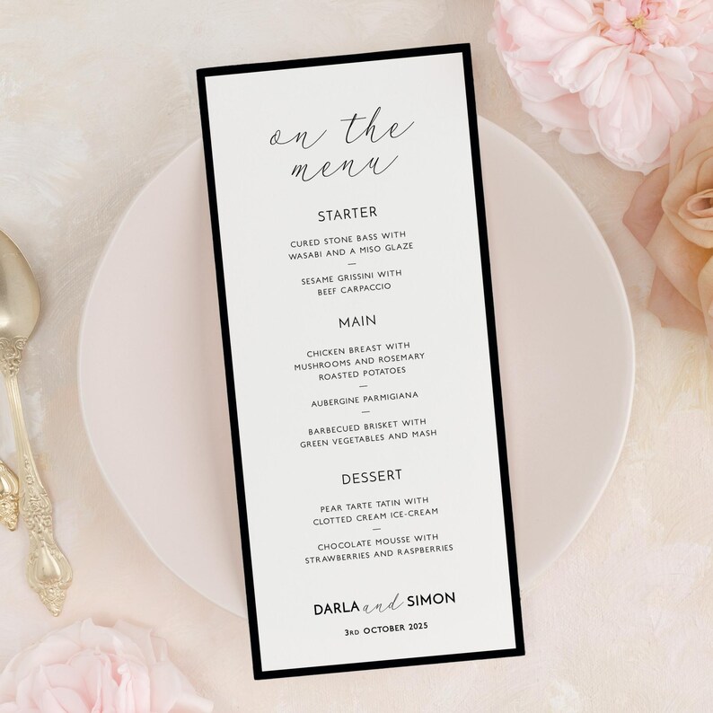 Elegant Wedding Menu With Black Border Template Monochrome Border ...