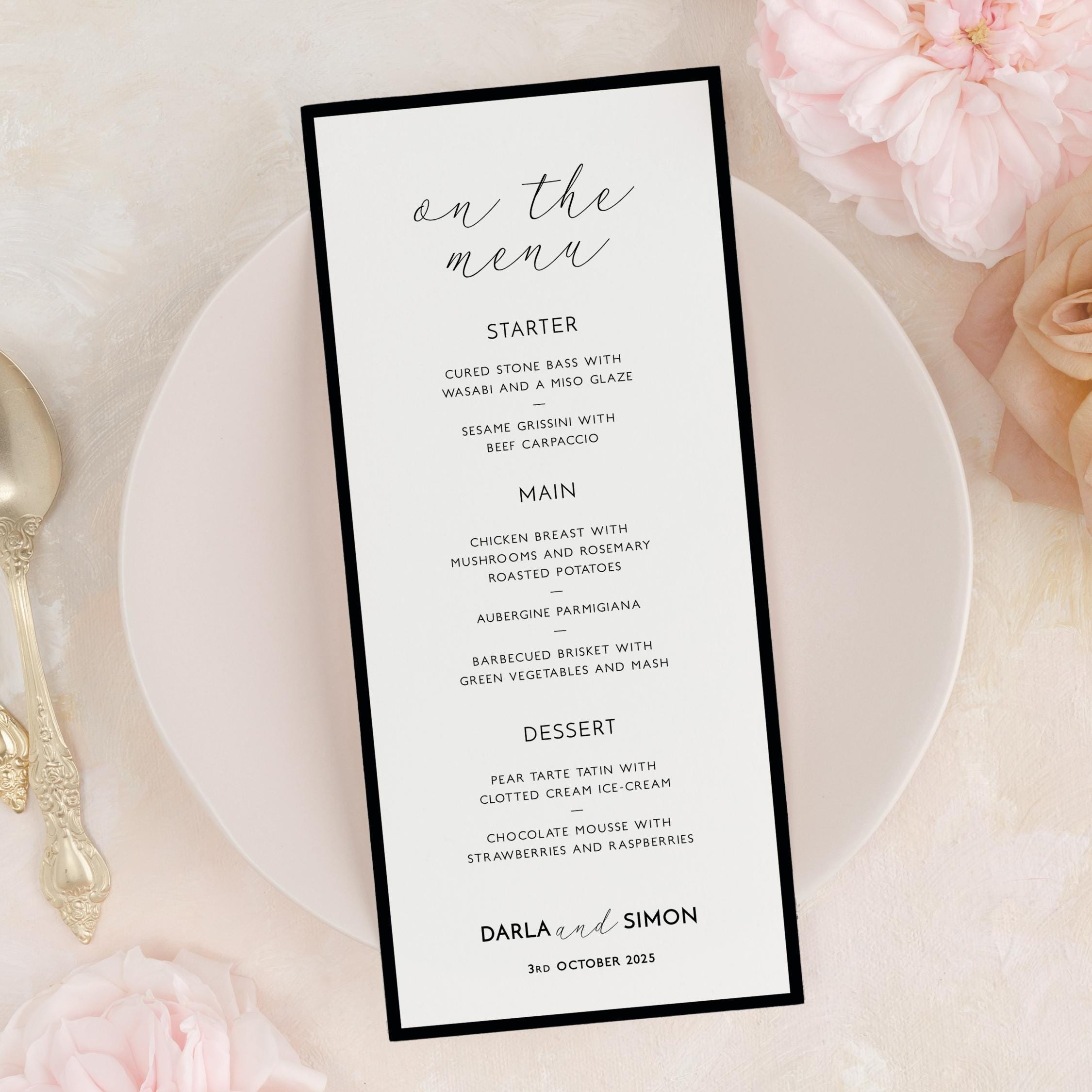 Elegant Wedding Menu With Black Border Template Monochrome Border ...