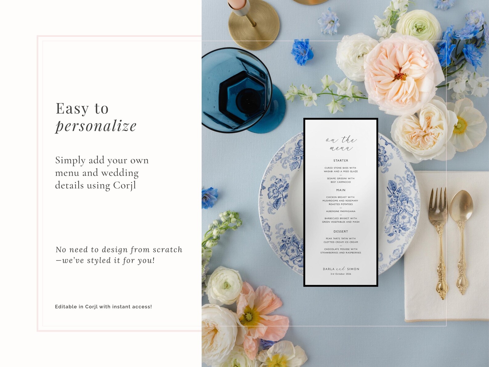Black Border Wedding Menu Template - Elegant Modern Minimalist Wedding ...