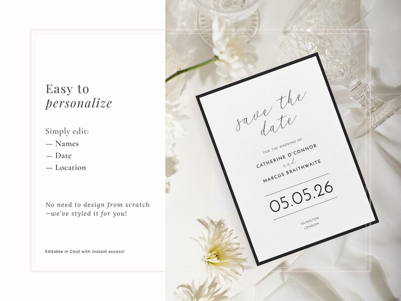Black Border 5x7 Save the Date Template, Modern Minimalist Design ...