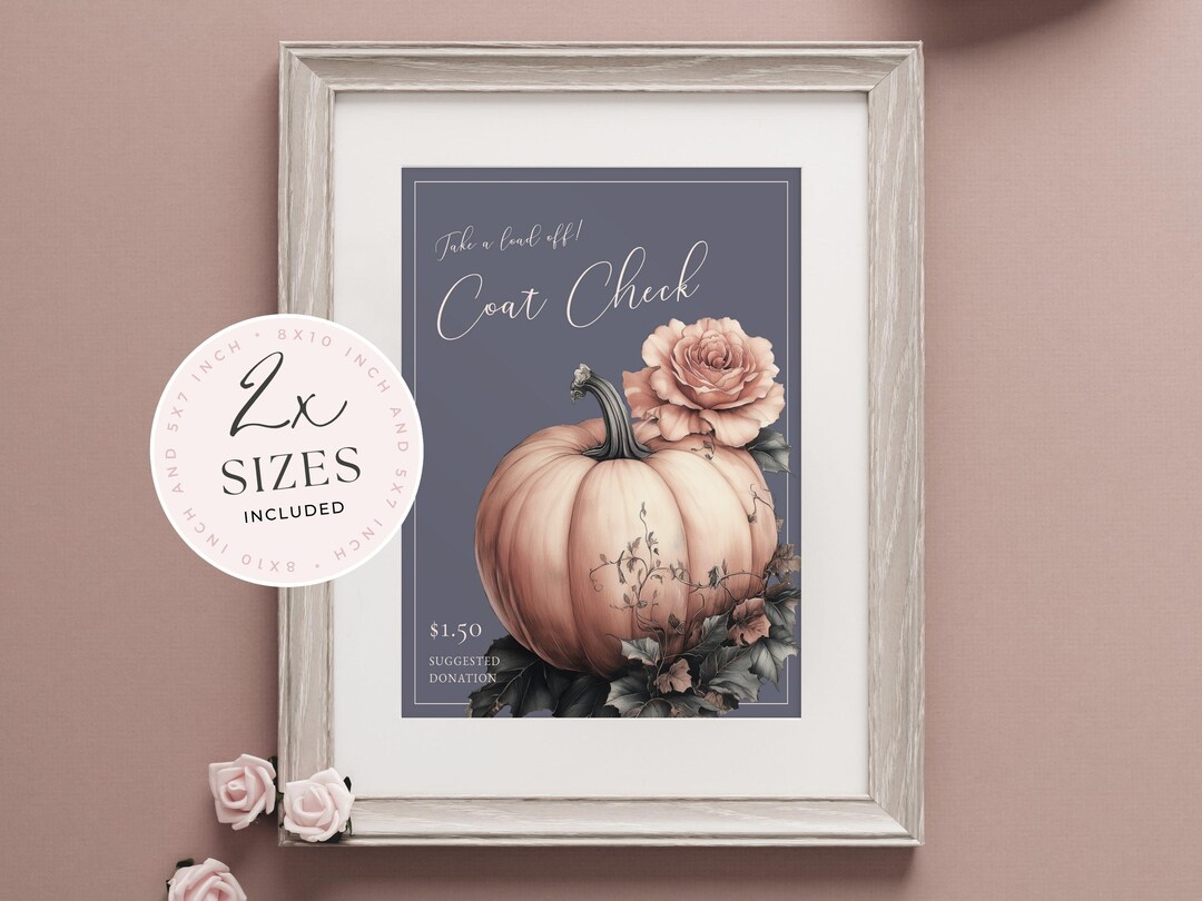 Printable Coat Check Sign Elegant Pumpkin & Floral Design Editable 8x10 ...
