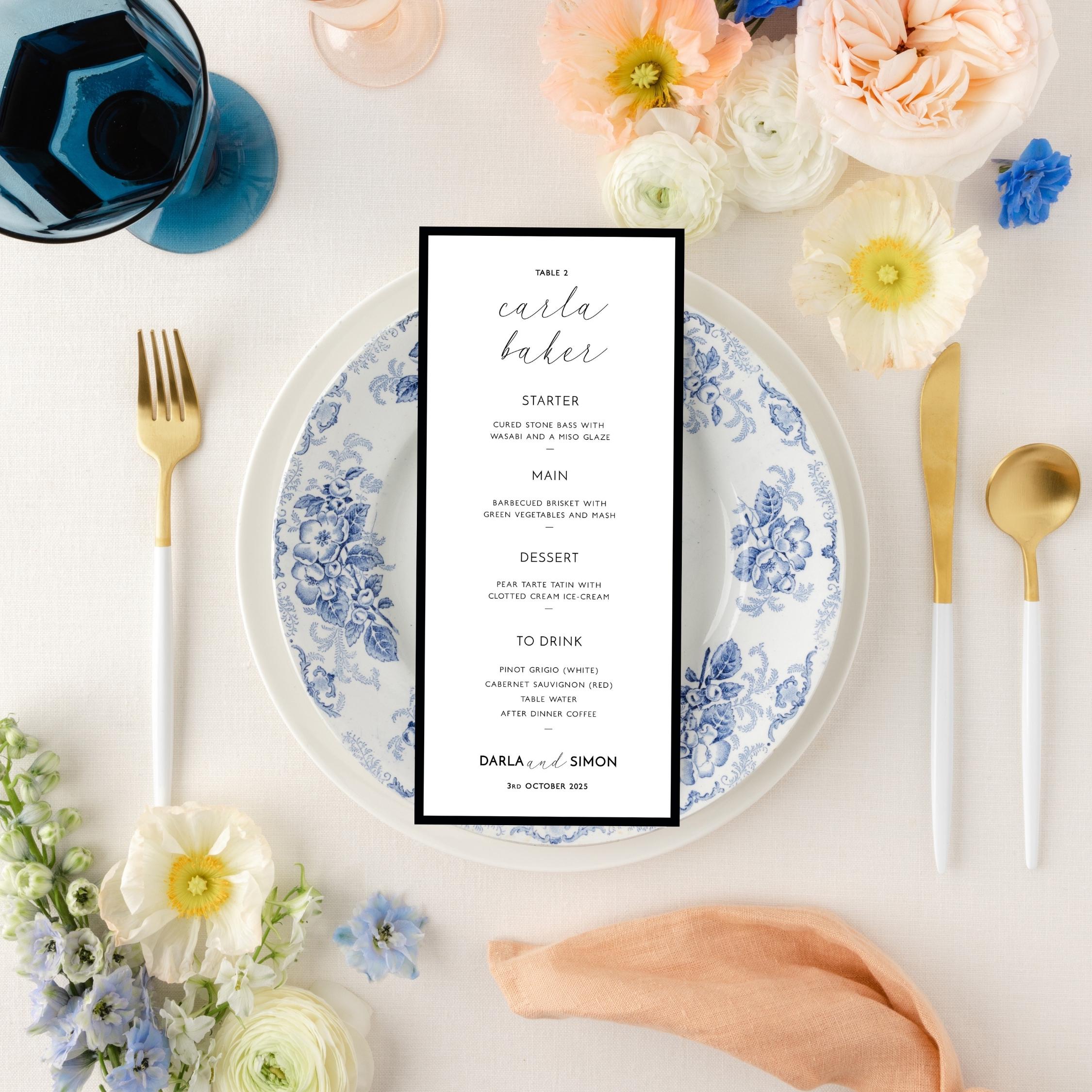 Elegant Wedding Menu With Black Border Template Monochrome Border ...