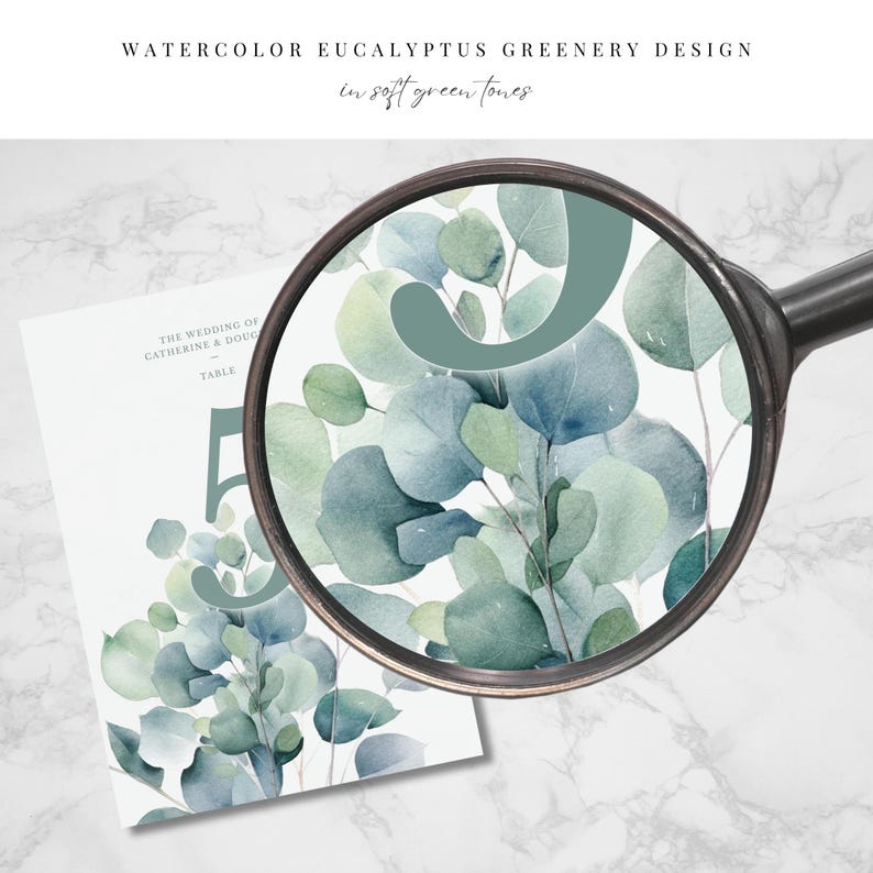 Eucalyptus Leaf Wedding Table Number Template | Greenery Editable Table ...