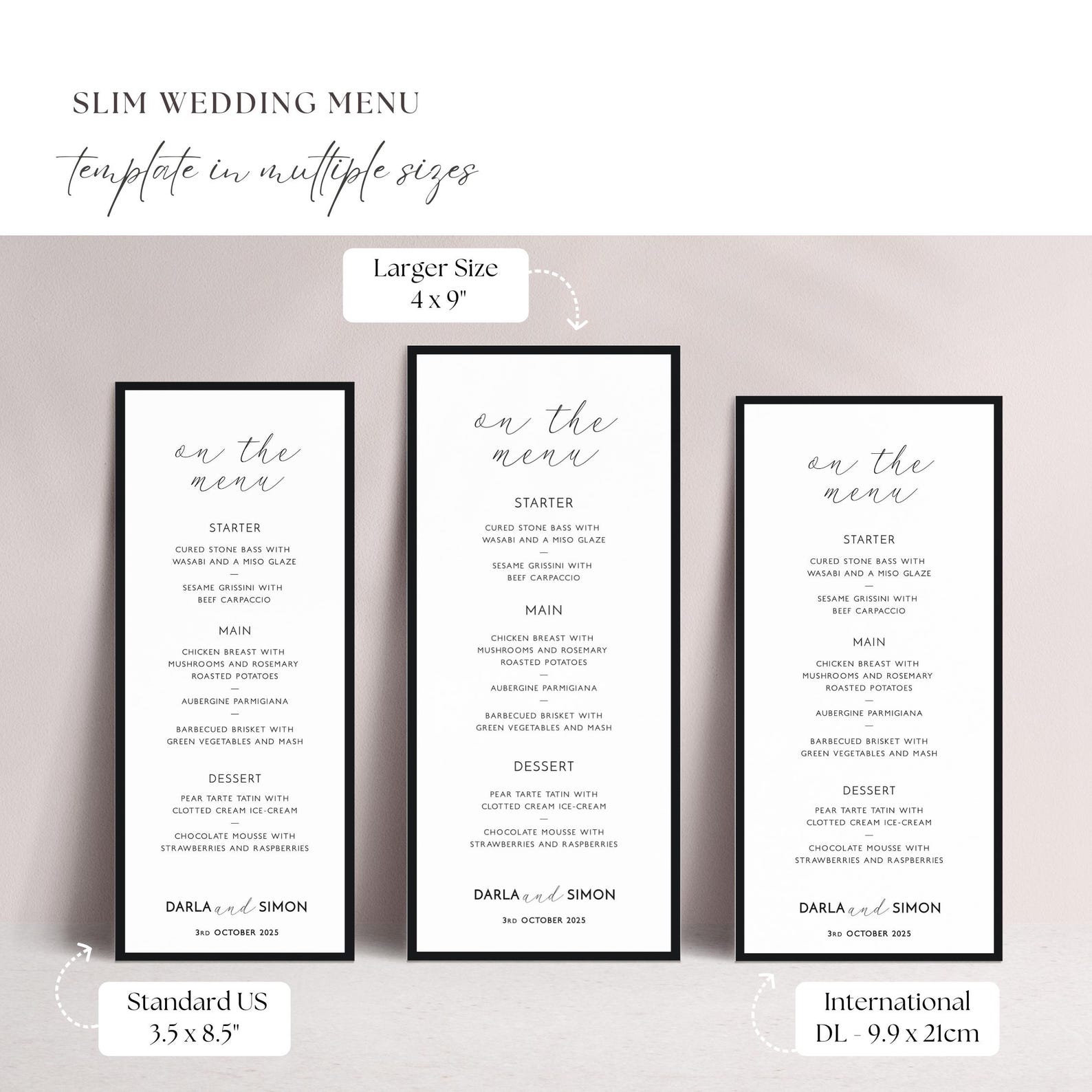 Elegant Wedding Menu With Black Border Template Monochrome Border ...