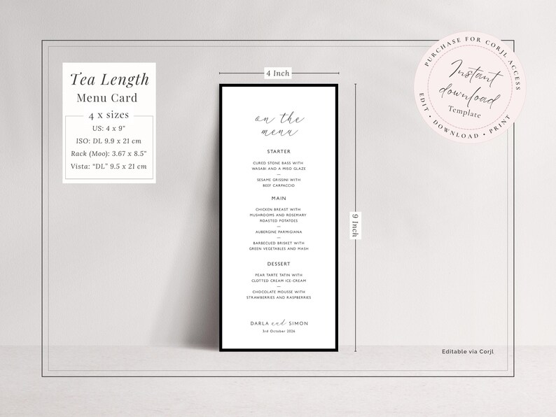 Black Border Wedding Menu Template - Elegant Modern Minimalist Wedding ...