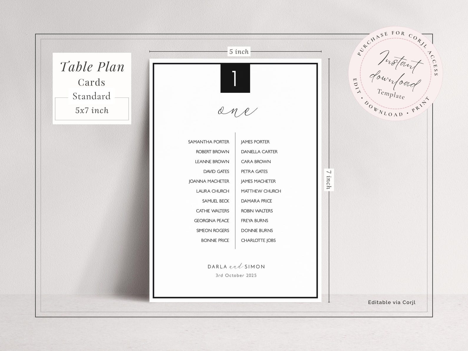 Modern Black Border Seating Plan Template: Long Table Guest List Cards ...