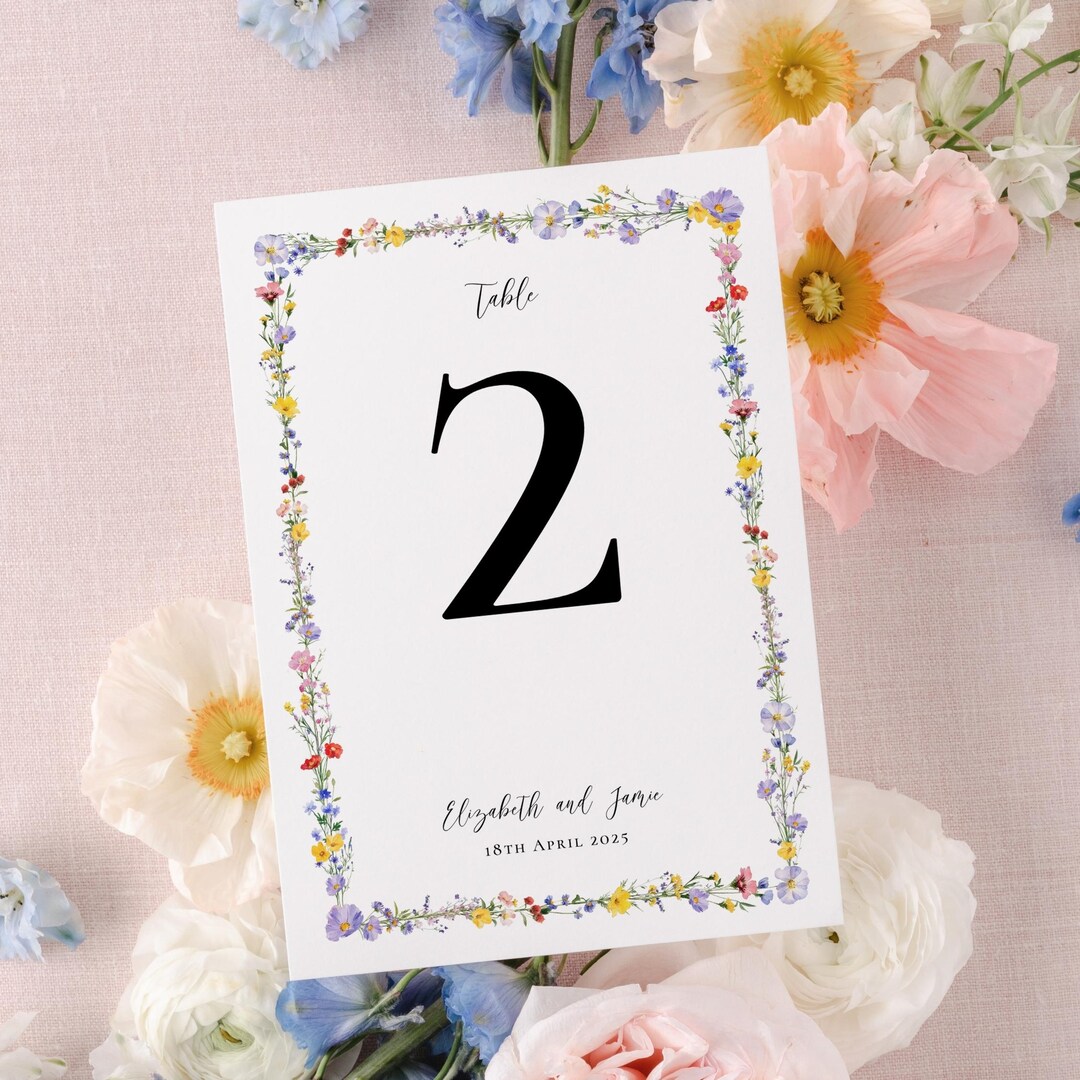 Wildflower Border Table Numbers Template | Editable Spring Floral ...