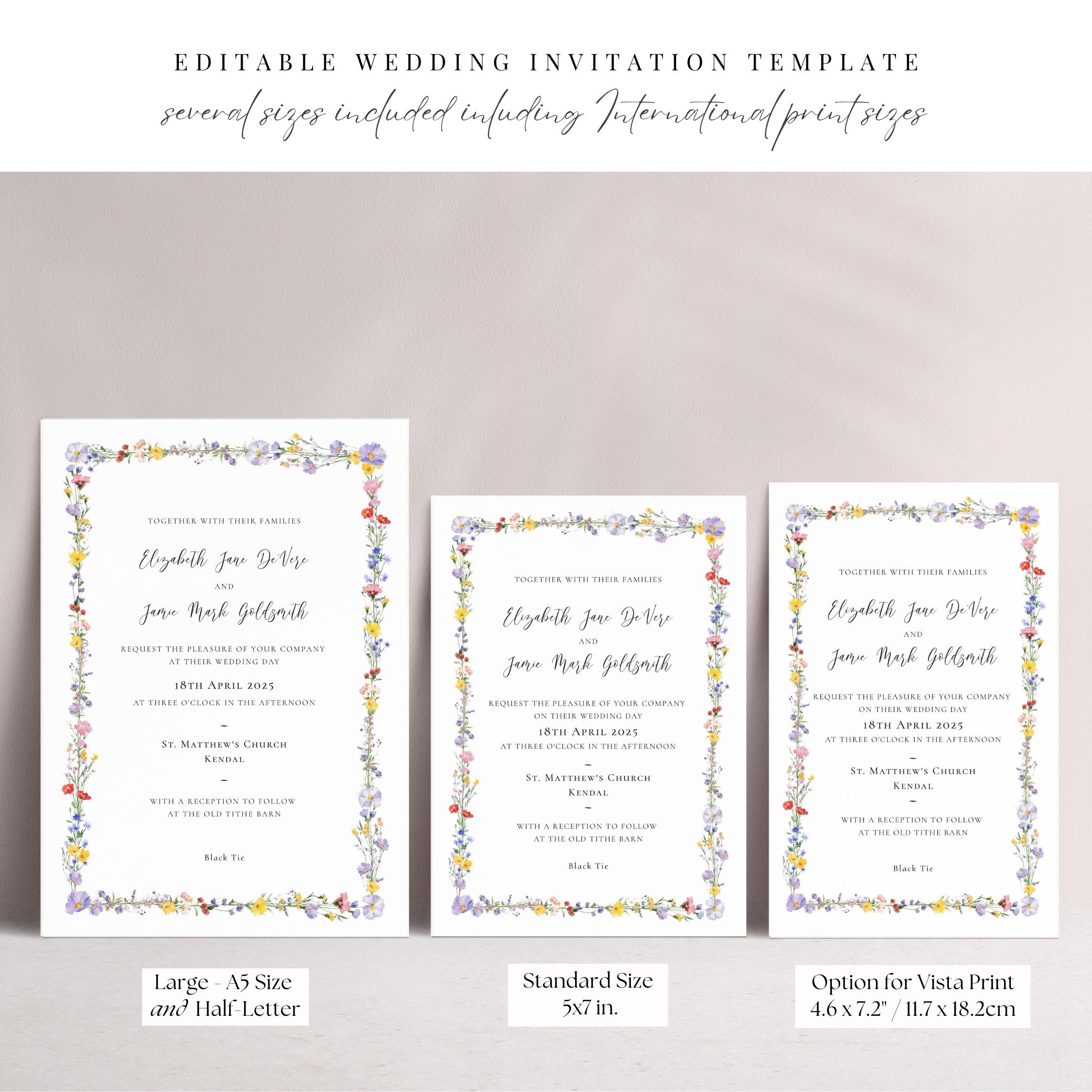 Wildflower Wedding Invitation Editable Template | Delicate + Colorful ...