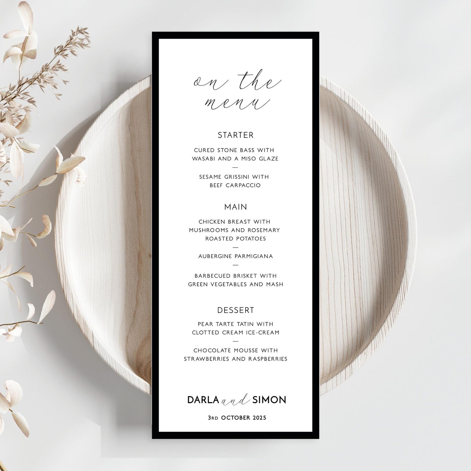 Elegant Wedding Menu With Black Border Template Monochrome Border ...